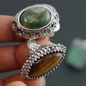 Six Large Gemstone Rings In Various Sizes on Luulla