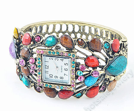 Colorful Rhinestone, Resin Bead Cuff Watch on Luulla