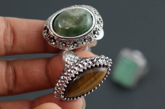 Six Large Gemstone Rings In Various Sizes on Luulla