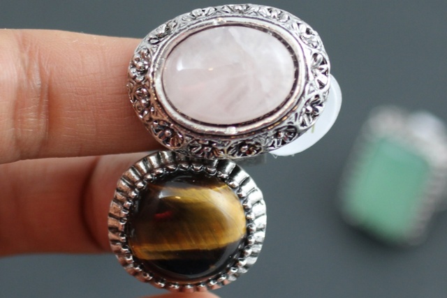 Six Large Gemstone Rings In Various Sizes on Luulla