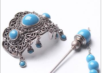 Tibet Silver Style Hair Pin With Blue Gemstones on Luulla