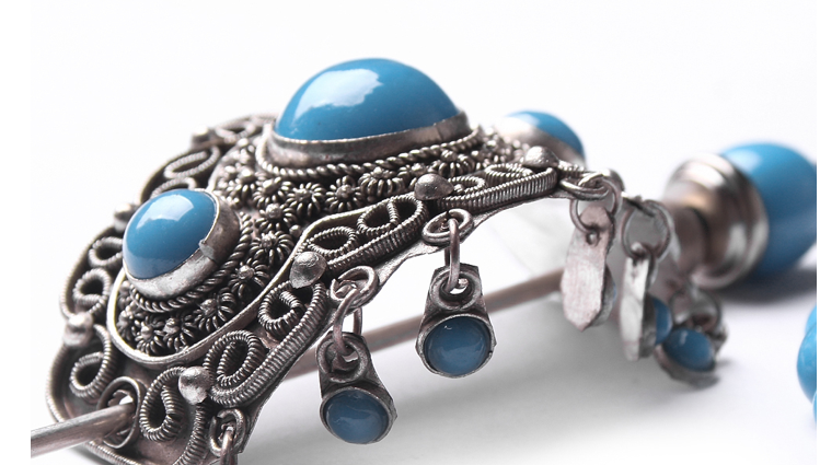 Tibet Silver Style Hair Pin With Blue Gemstones on Luulla