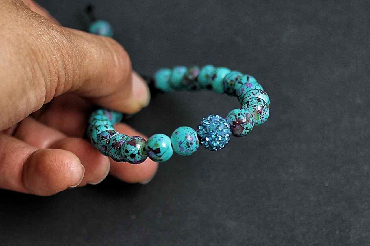 Shamballa Style Blue 10 Mm Crystal Bead 8mm Glass Beads Adjustable ...