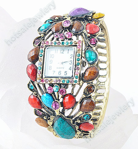 Colorful Rhinestone, Resin Bead Cuff Watch on Luulla