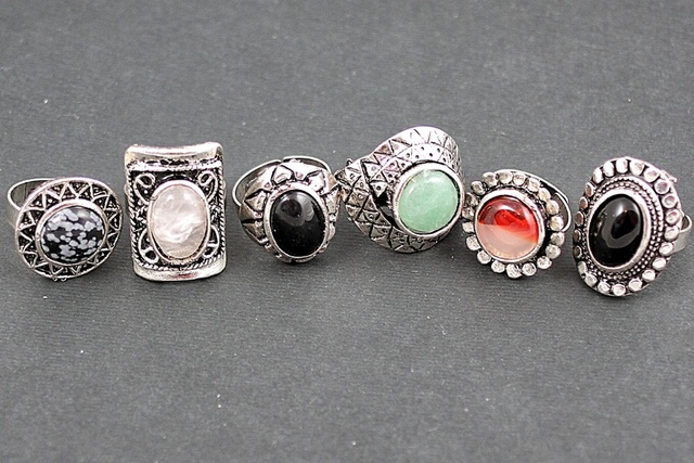 Lot Of 6 Unisex Adjustable Gemstone Rings on Luulla